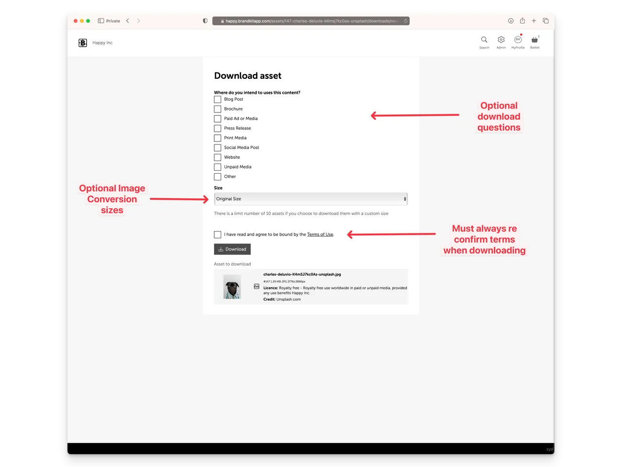 BK2 Download with Intended Use form Screenshot
