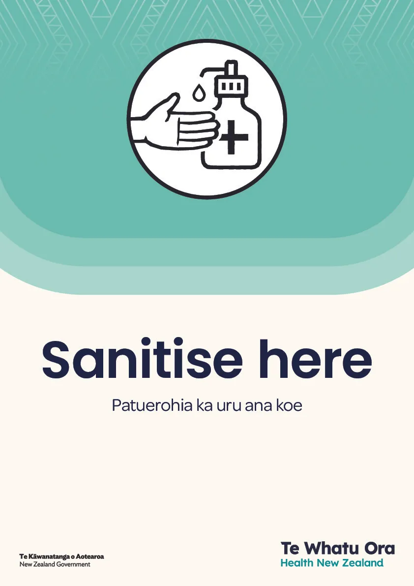 Te Whatu Ora poster with text - Sanitise here