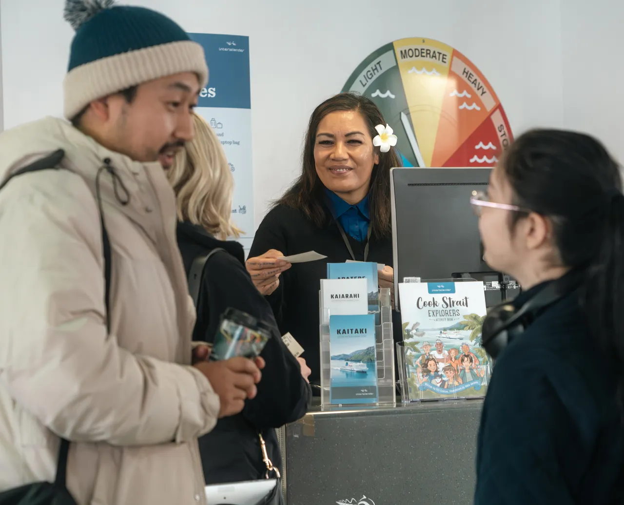 Check in - Crew member checking in passenger on Interislander 1