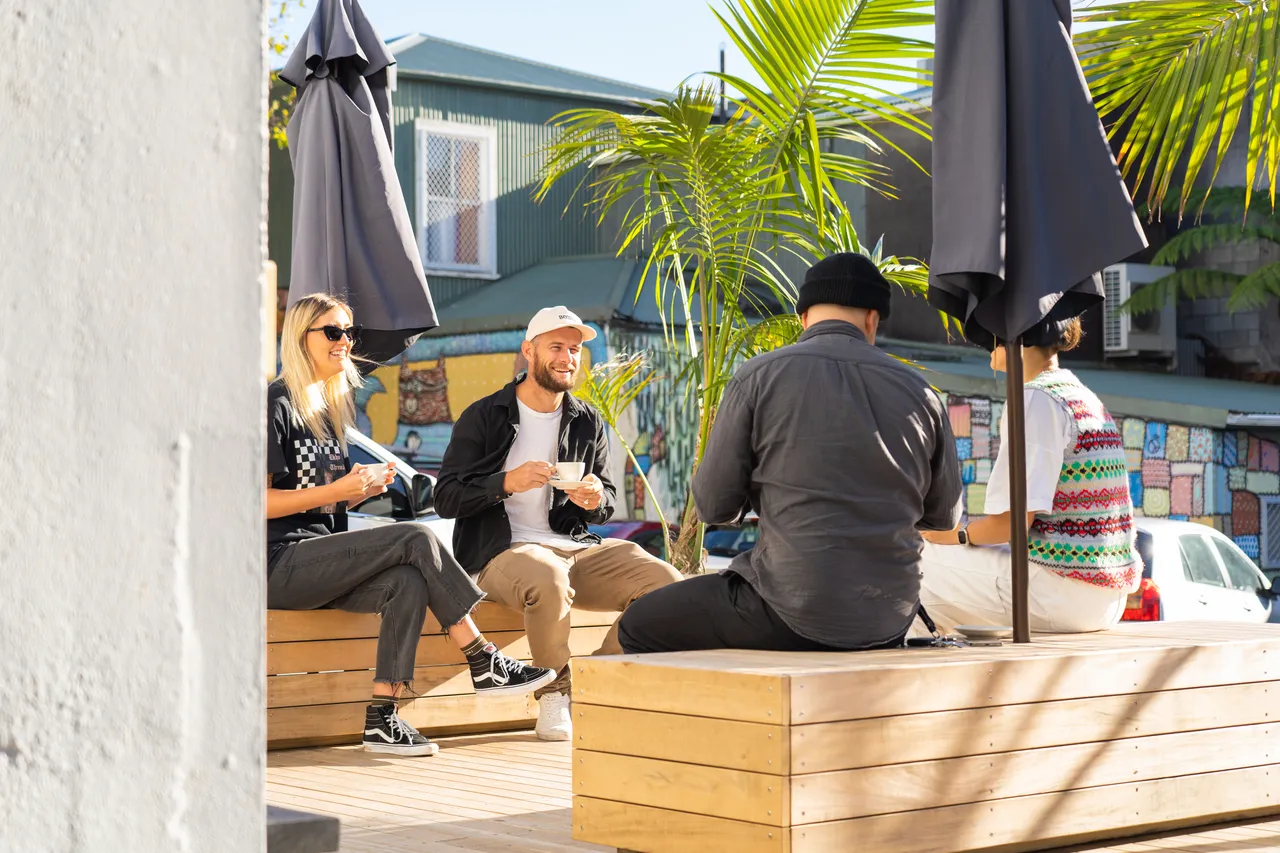 Chilling on the outside benches at Bleached Coffee