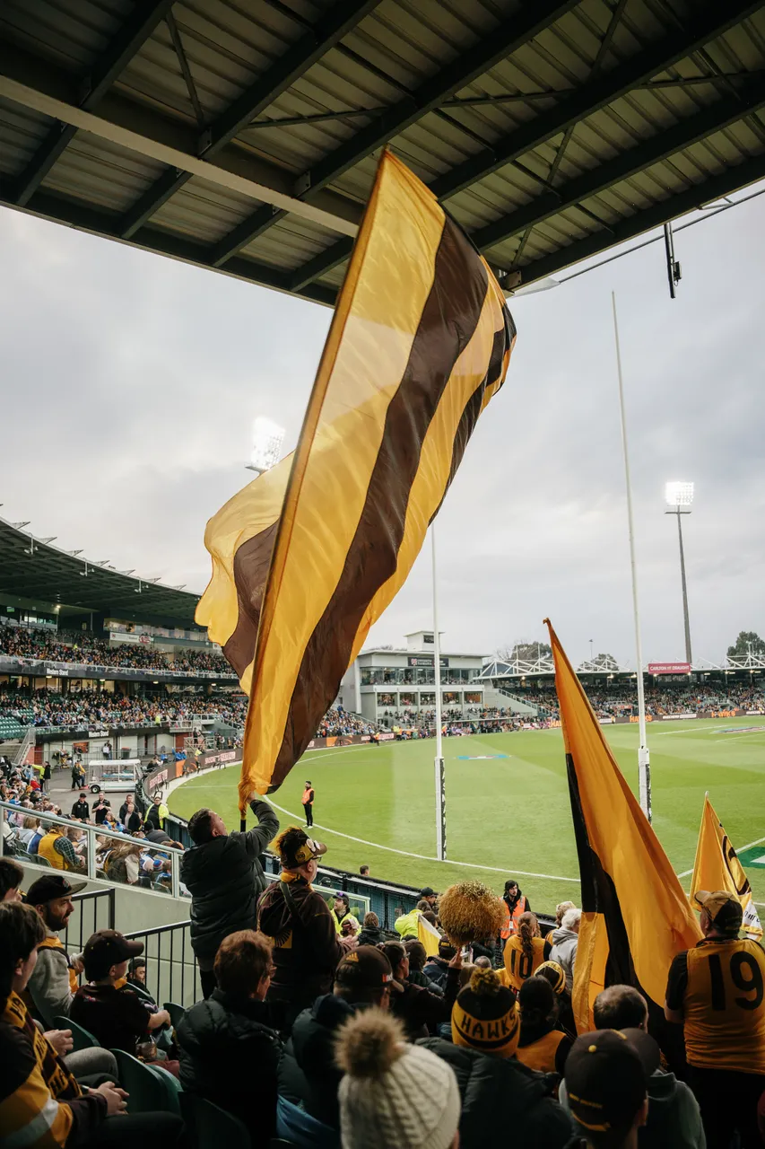 Tasmanian Partner Toolkit - Waving Hawks Flags at UTAS Stadium