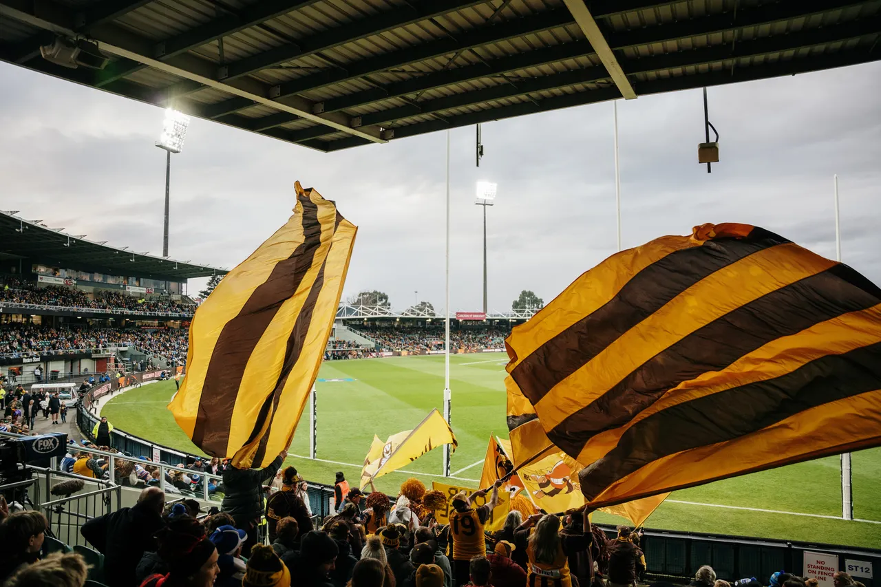 Tasmanian Partner Toolkit - Waving Hawks Flags at UTAS Stadium