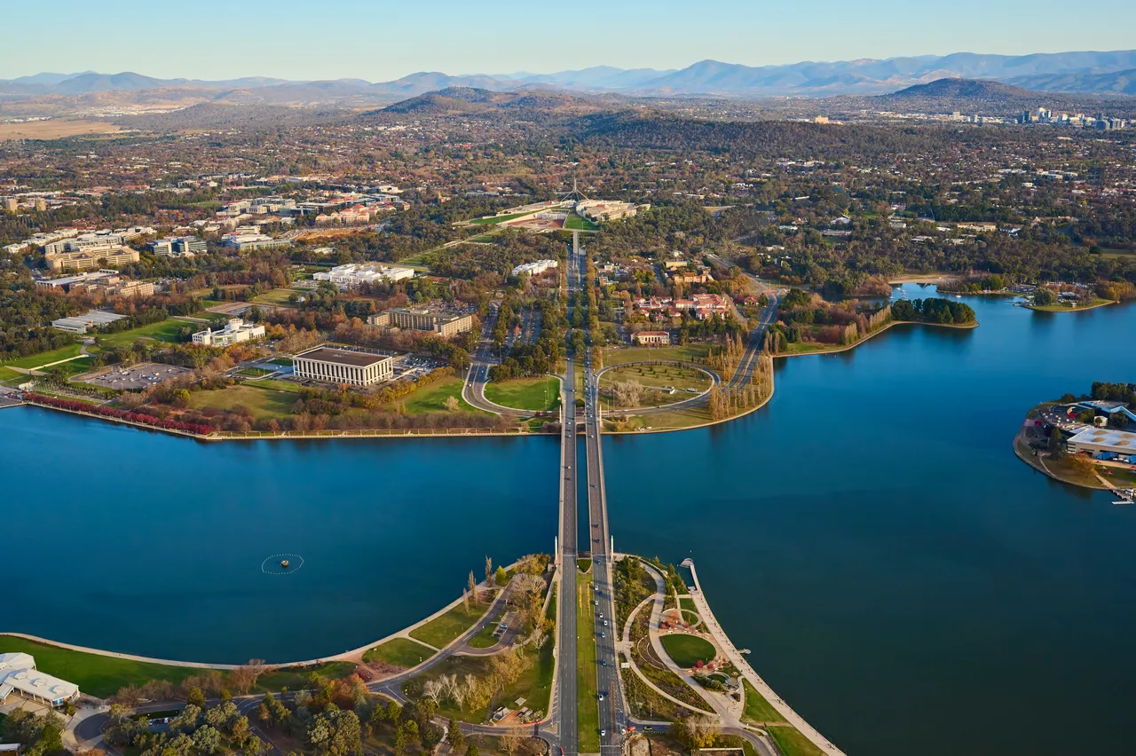 Toolkit | Canberra - An aerial view over Canberra along Commonwealth ...